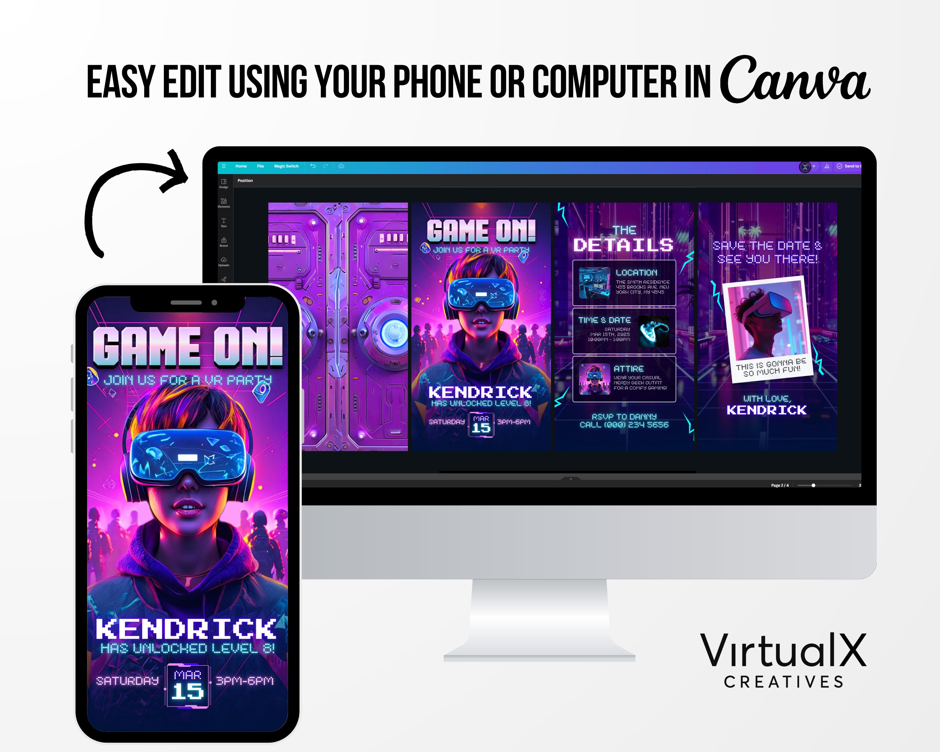 Virtual Reality Game Birthday Invite, Animated VR Headphone Party ...