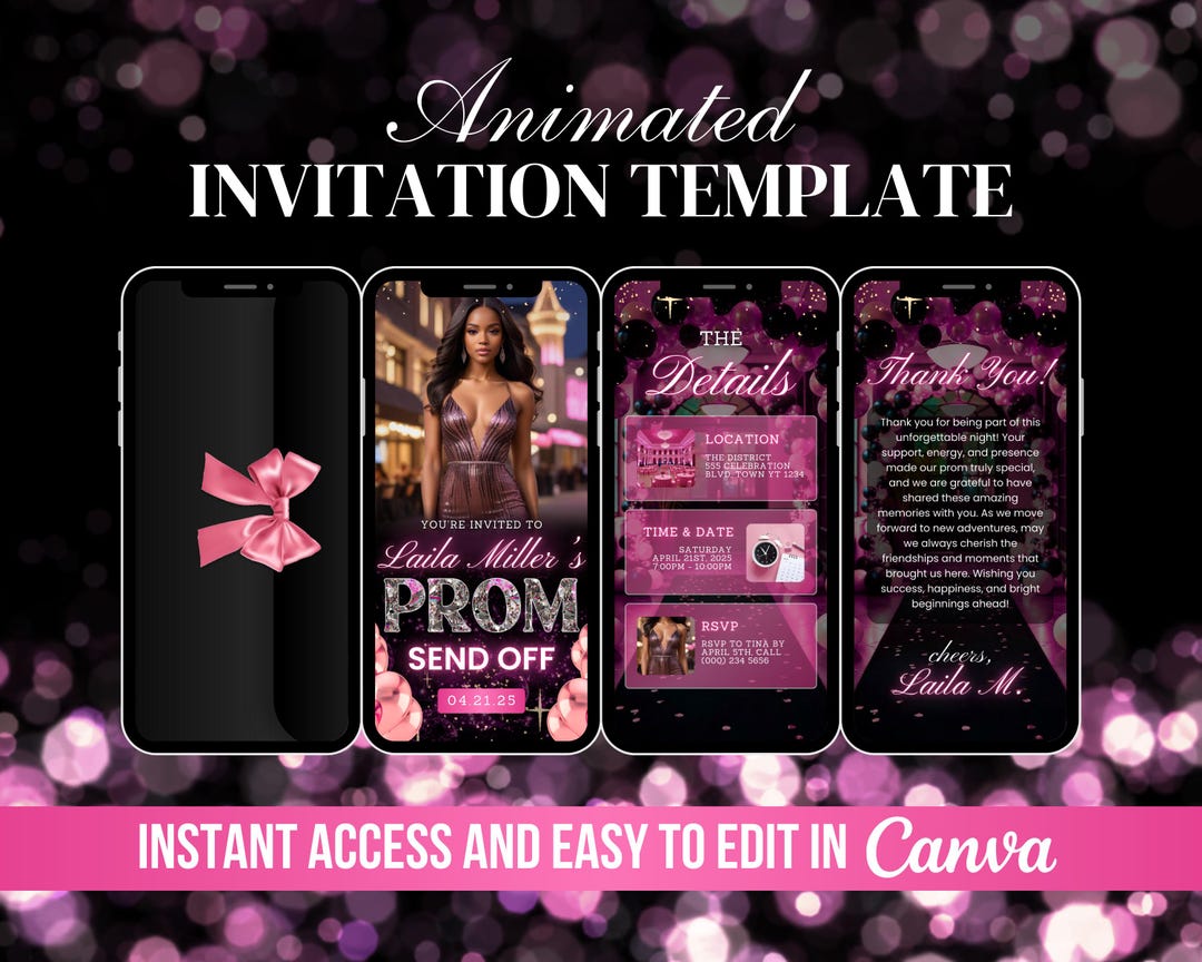 Pink Prom Send off Invite, Prom Party Animated Invitation, Men Prom ...