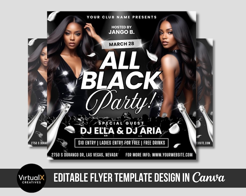 All Black Party Flyer, All Black Affair Club Flyer, DJ Night Club Event, Luxury Birthday Party ...