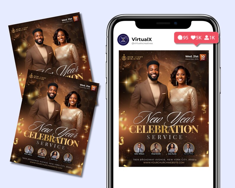New Year's Eve Service Flyer, NY Watch Night, Church Event, Editable ...