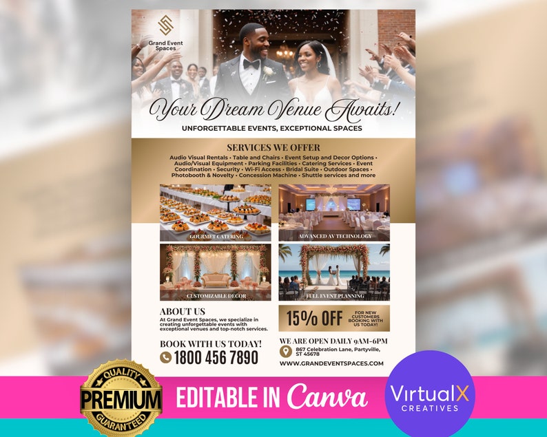 Event Rental Space Flyer, DIY Venue Rental Flyer, Party Essentials ...