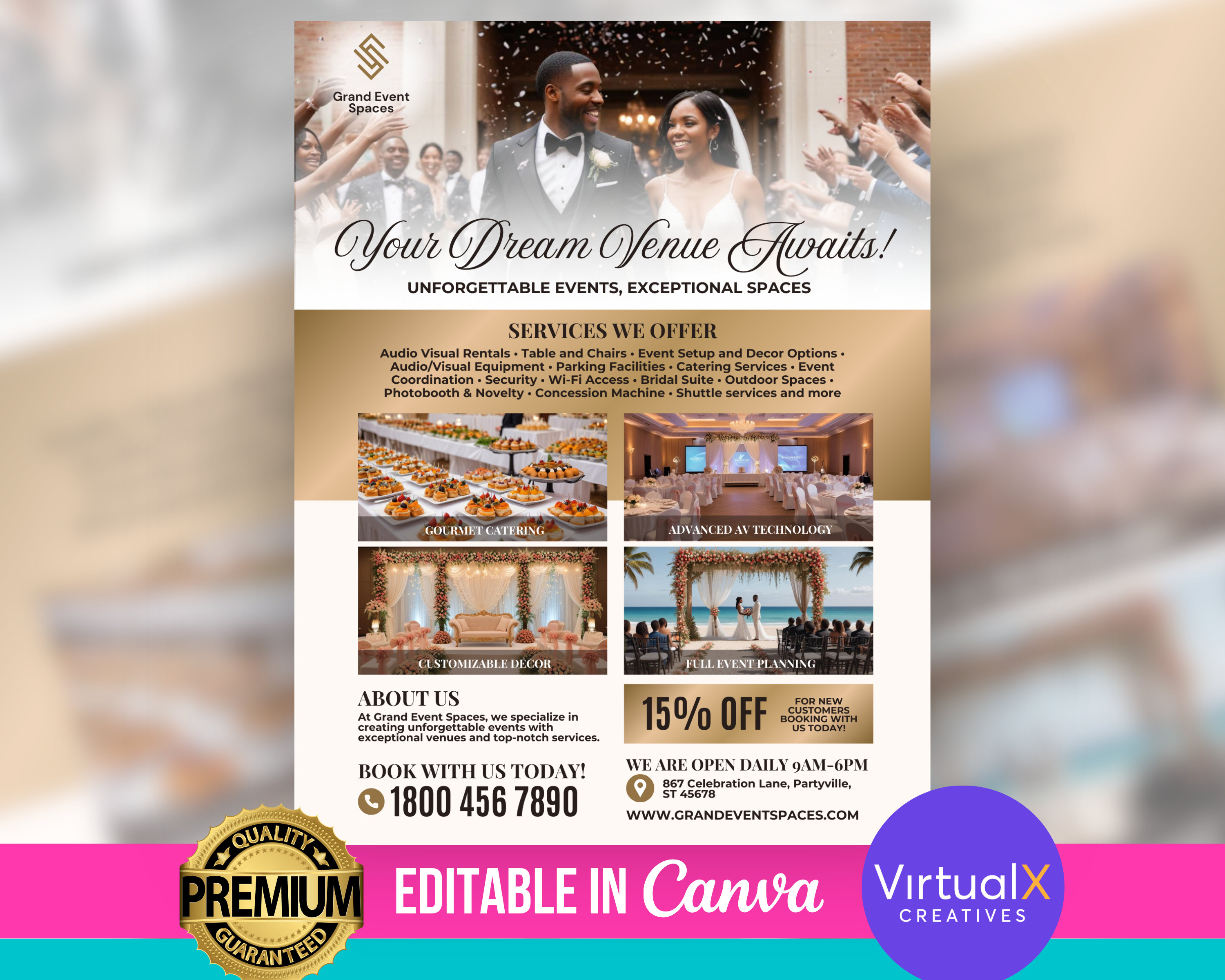 Event Rental Space Flyer, DIY Venue Rental Flyer, Party Essentials ...