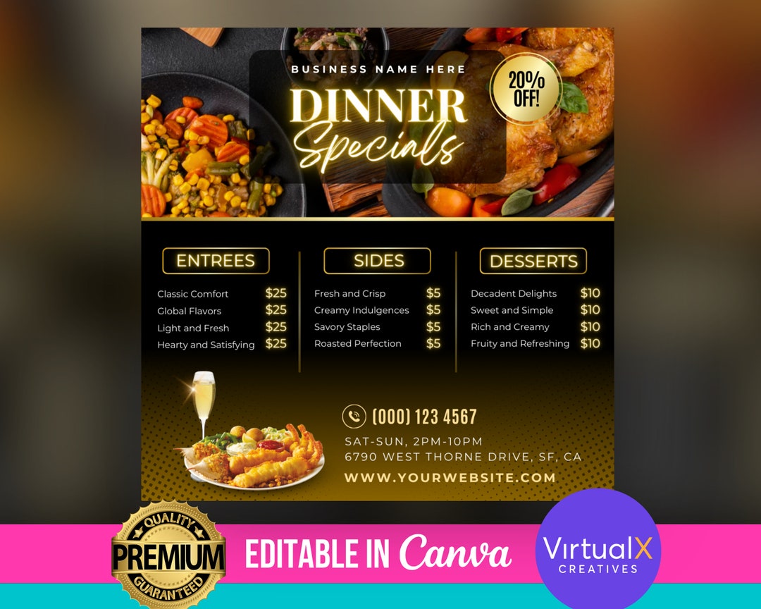 Dinner Specials, Editable DIY Flyer Template Design, Weekend Dinner ...