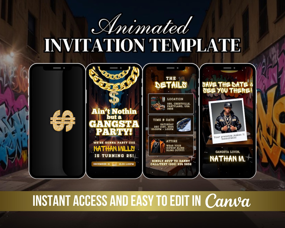 Gangsta Party Hiphop Invite, 90s Hiphop Animated Invitation, Graffiti ...