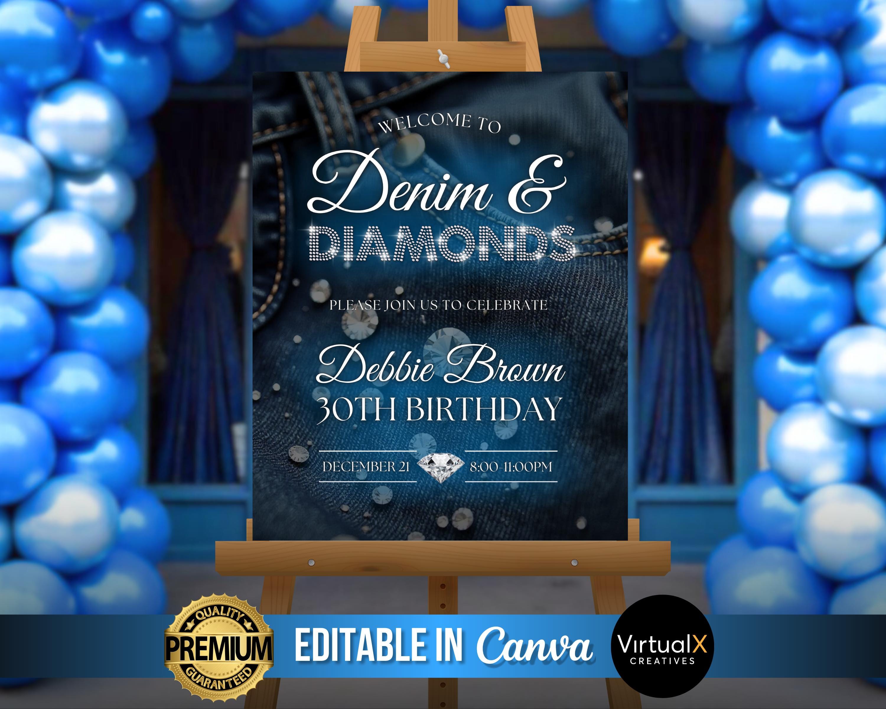 Denim and Diamonds Birthday Party Welcome Sign, DIY Cowgirl Denim ...