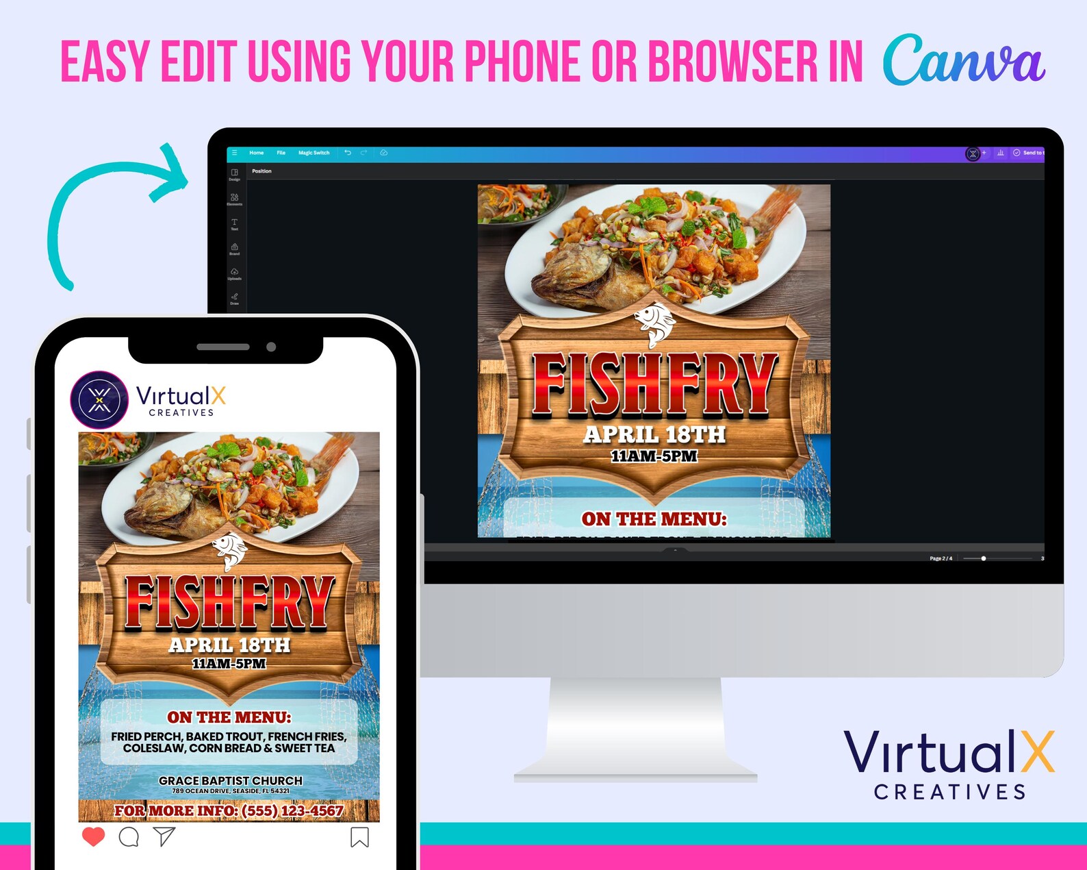 Fish Fry Flyer, Community Event, Restaurant Cookout Flyer, Fried Perch ...