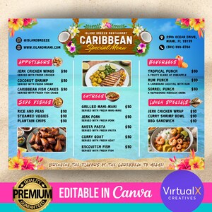 Caribbean Food Menu Flyer, Jamaican Restaurant Menu, Haitian Food Menu ...