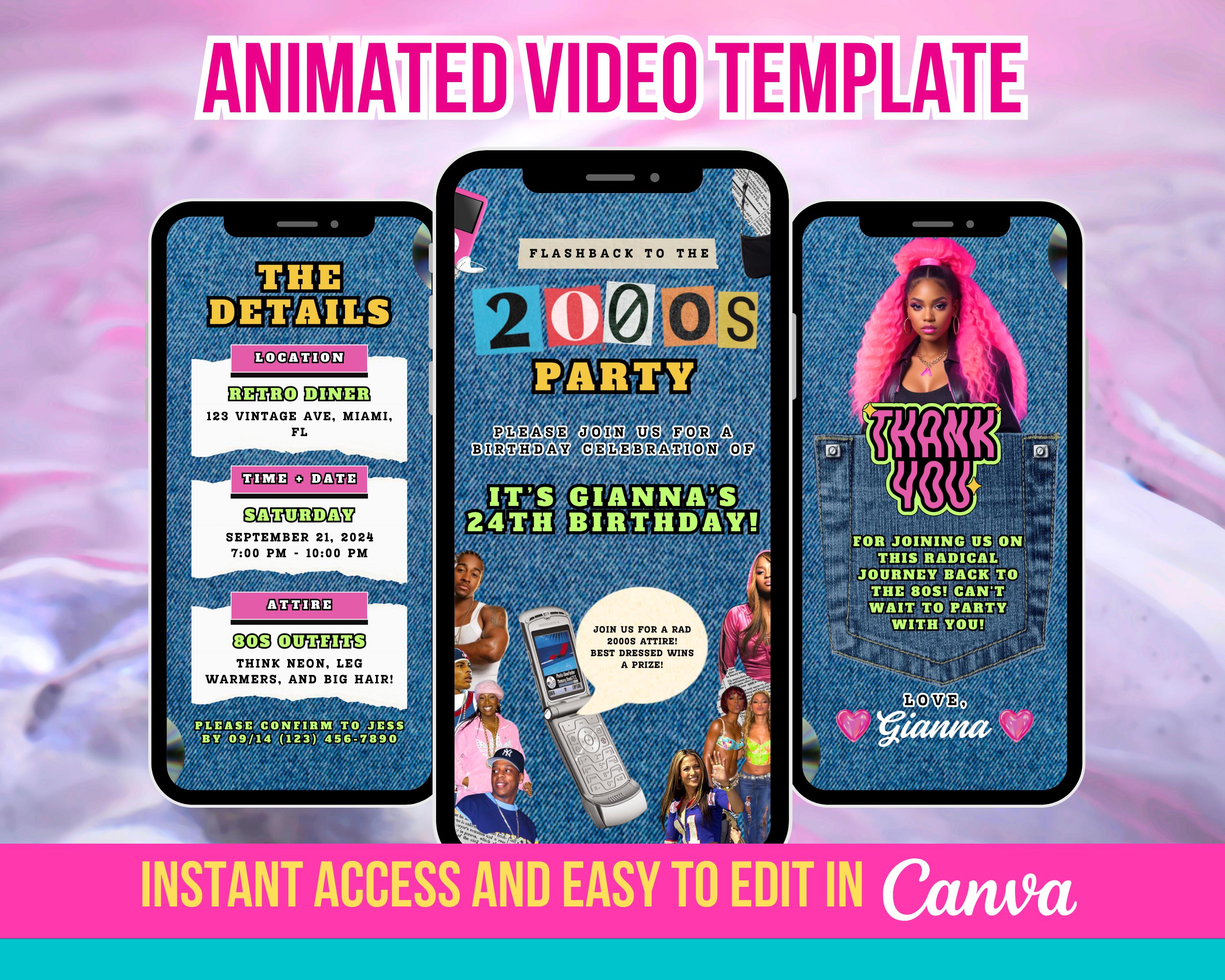 Animated Y2k Birthday Invite, Early 2000s Themed Party Flyer, Premade ...