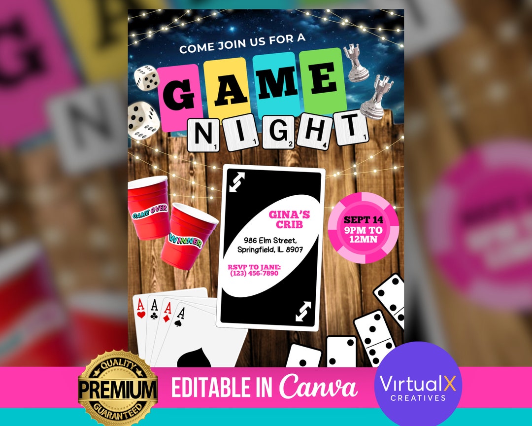 Game Night Party Invitation, Adult Game Party Announcement, Editable ...