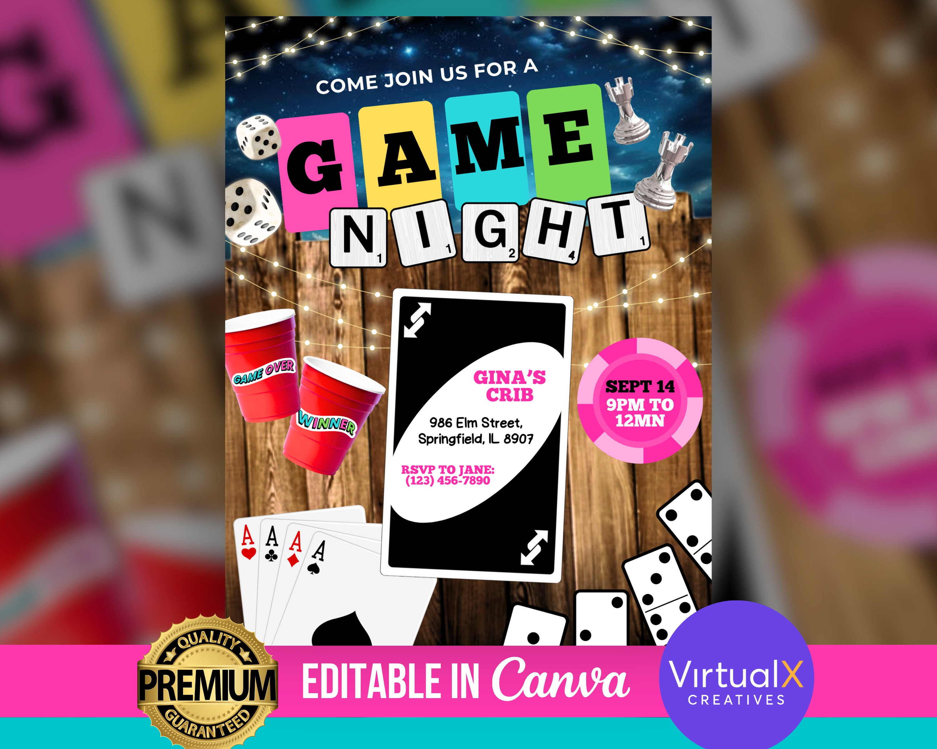 Game Night Party Invitation, Adult Game Party Announcement, Editable ...