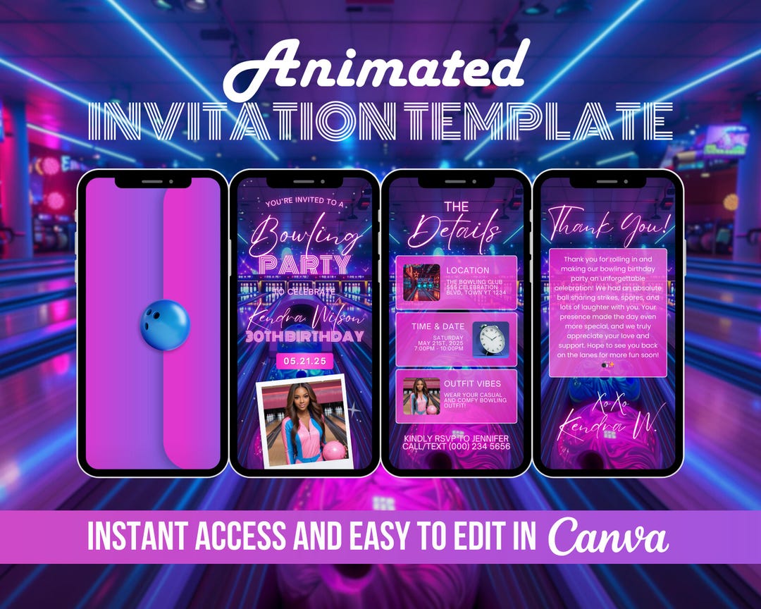 Bowling Birthday Party Invitation, Editable Bowling Night Out Invite ...