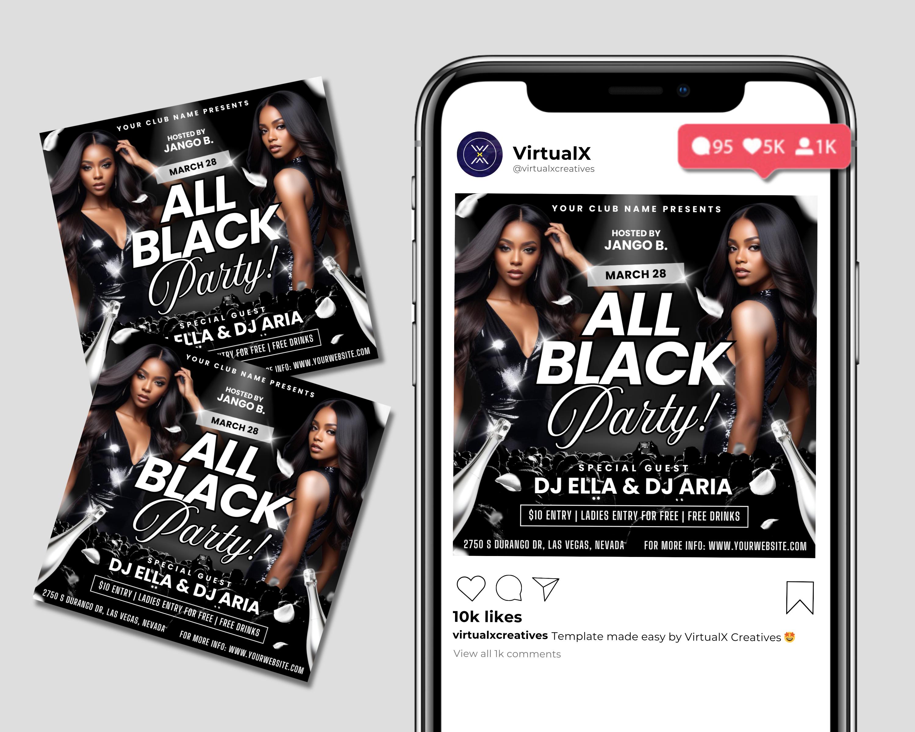 All Black Party Flyer, All Black Affair Club Flyer, DJ Night Club Event ...