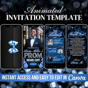 Blue Prom Send off Invite, Prom Party Animated Invitation, Men Prom ...