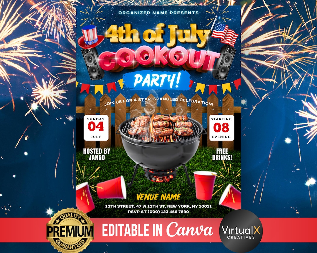 4th of July Cookout Flyer, BBQ Cookout Flyer Template, Summer Cookout ...