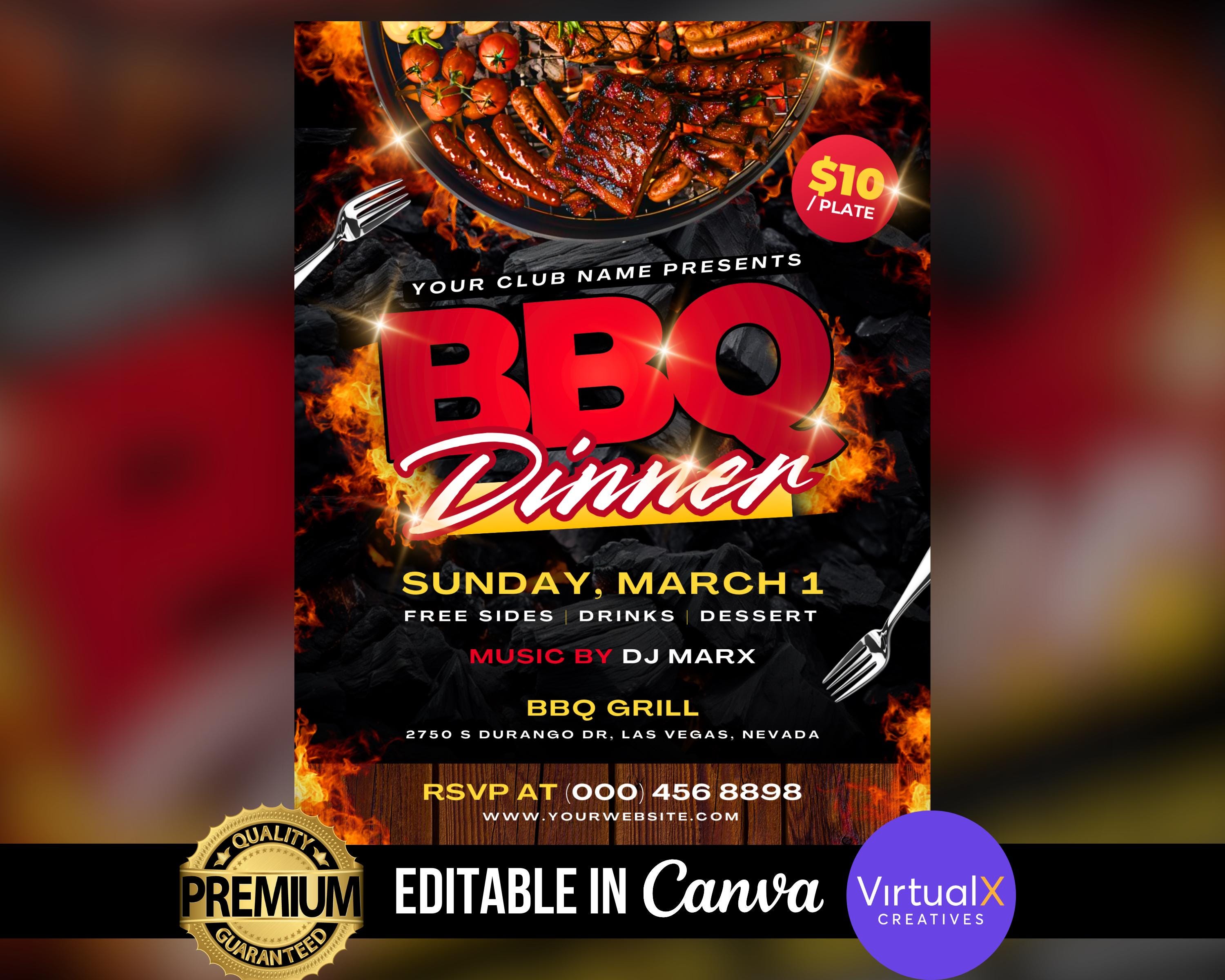 BBQ Dinner Flyer, Barbecue Party, Restaurant Cookout Flyer, BBQ ...