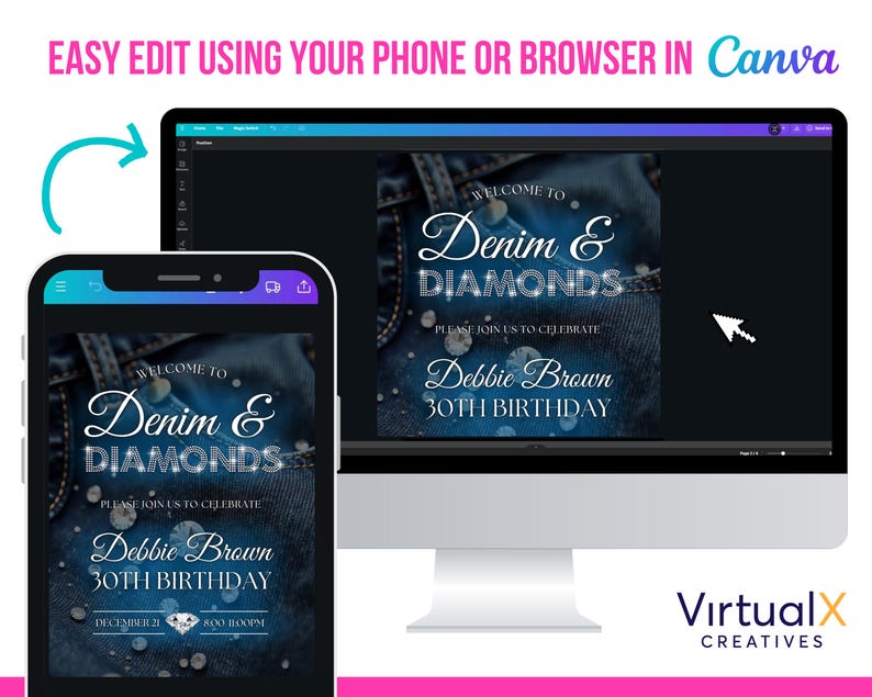 Denim and Diamonds Birthday Party Welcome Sign, DIY Cowgirl Denim ...