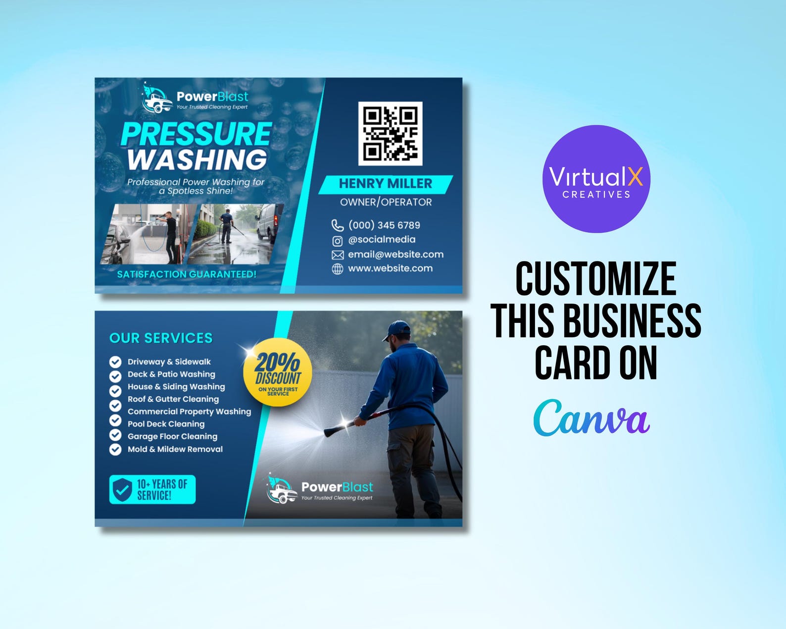 Power Washing Service Business Cards, Pressure Washing, Cleaning ...