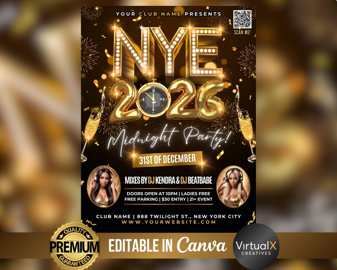 2026 New Years Eve Party Flyer, NYE Event Invite, NY Countdown Template ...