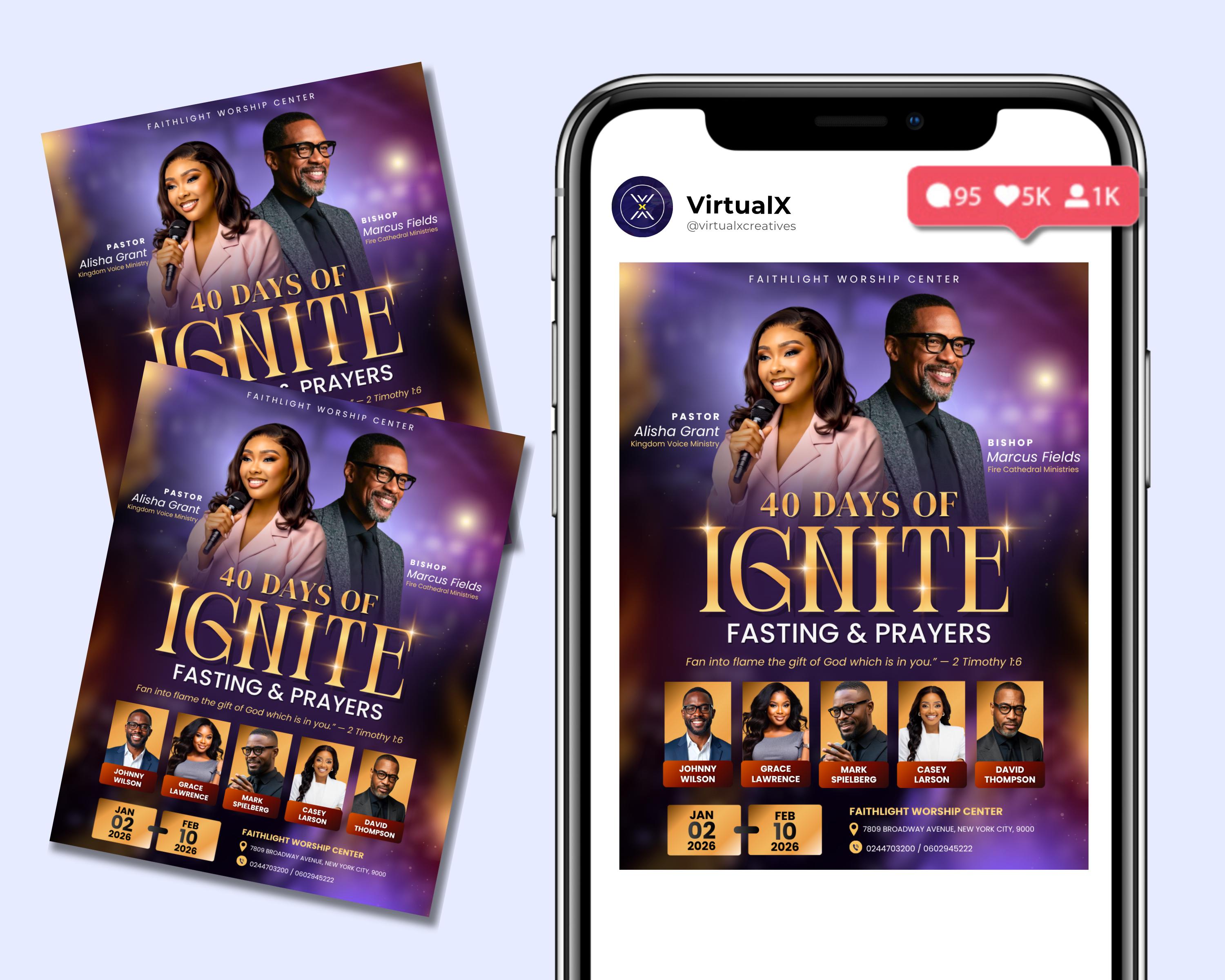 40 Days of Ignite Flyer, Church Revival Canva Template, Fasting and ...