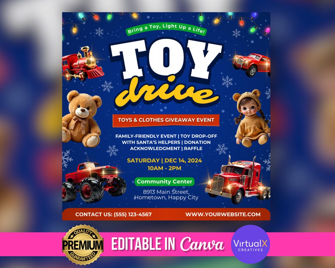 Toy Drive Flyer, Toy Drive Donation Event Flyer, Editable Christmas ...