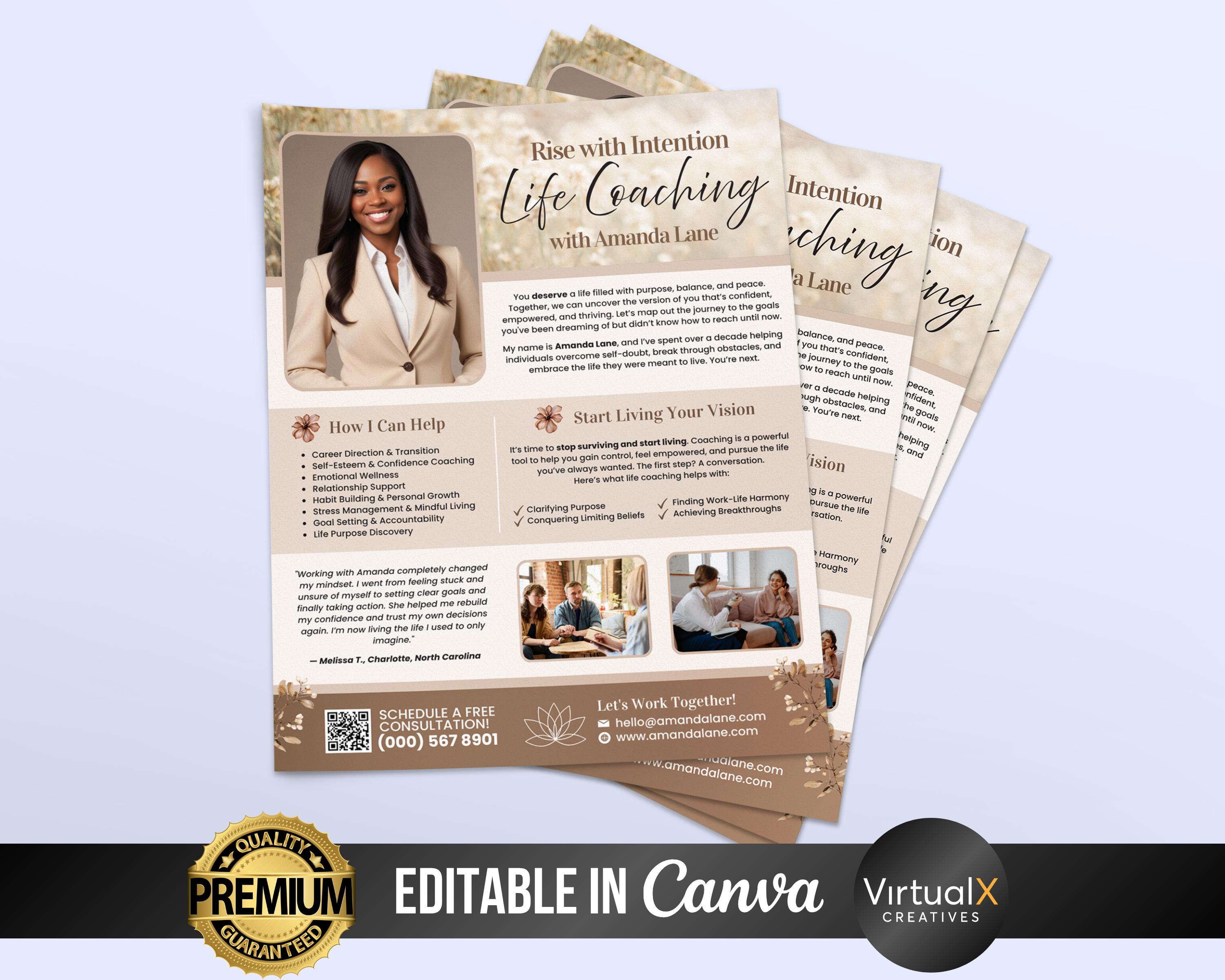 Coaching Services Flyer Template, Editable Life Coach Flyer, Growth ...