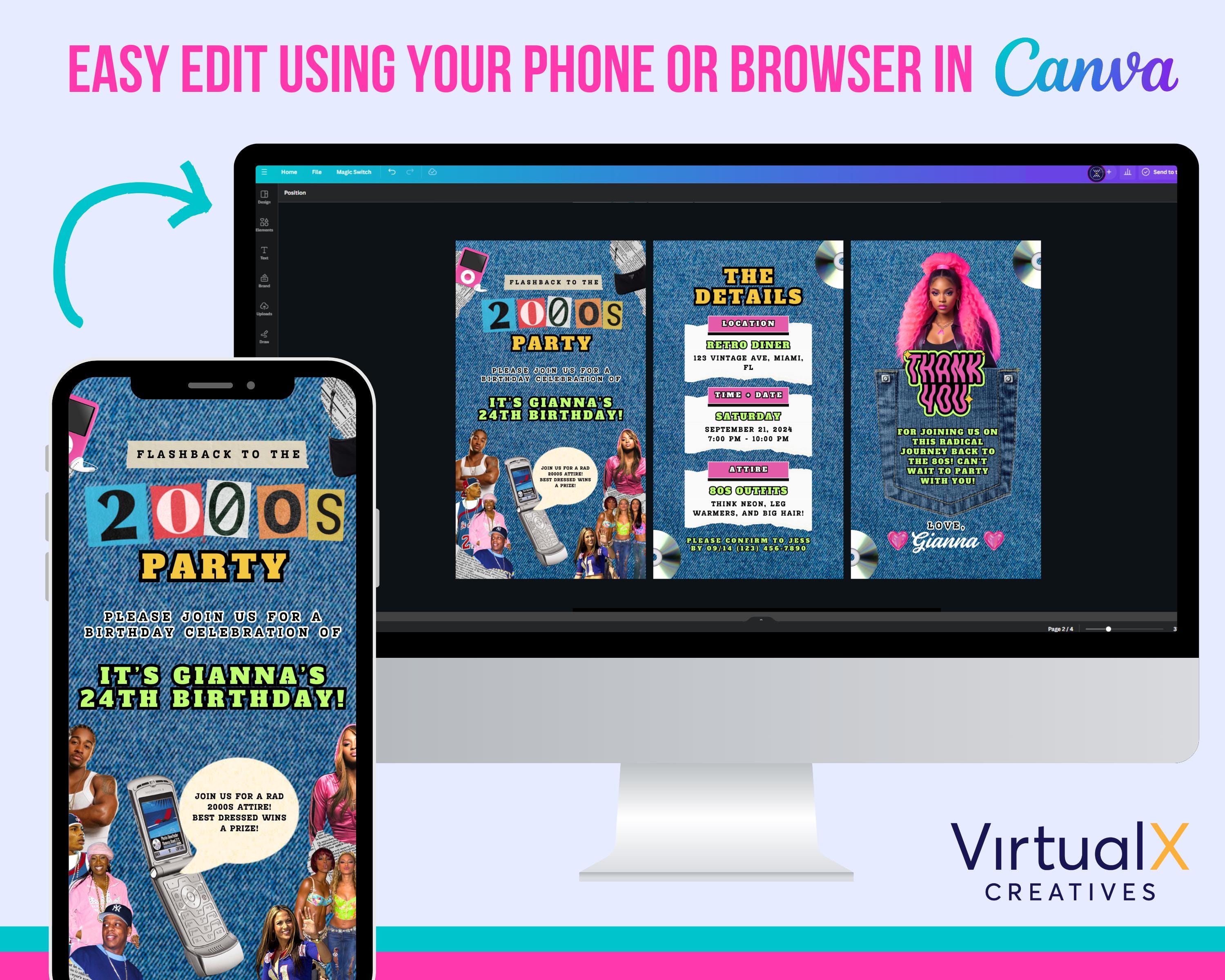 Animated Y2k Birthday Invite, Early 2000s Themed Party Flyer, Premade ...