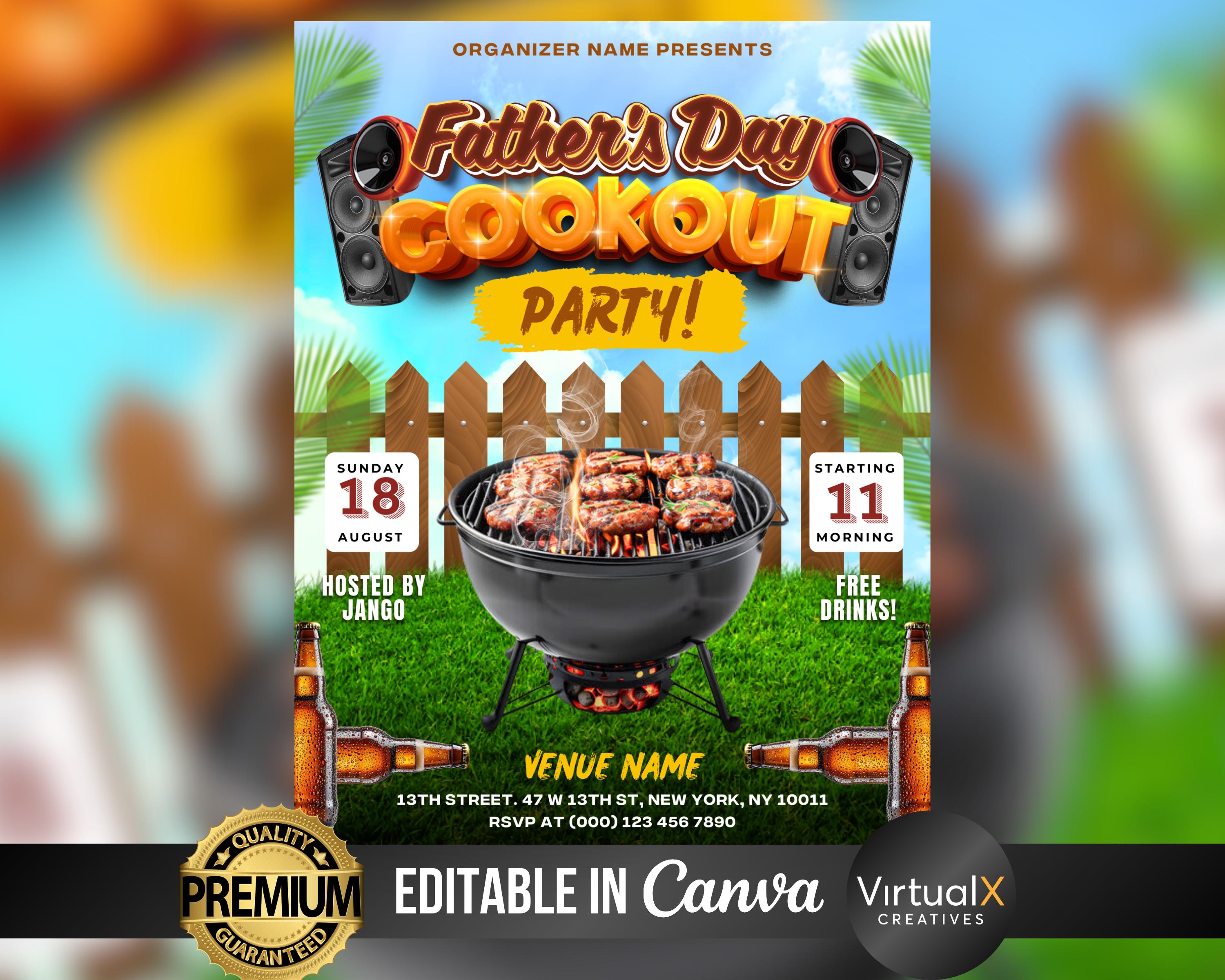 Father's Day Cookout Flyer, BBQ Cookout Flyer Template, Summer Cookout ...