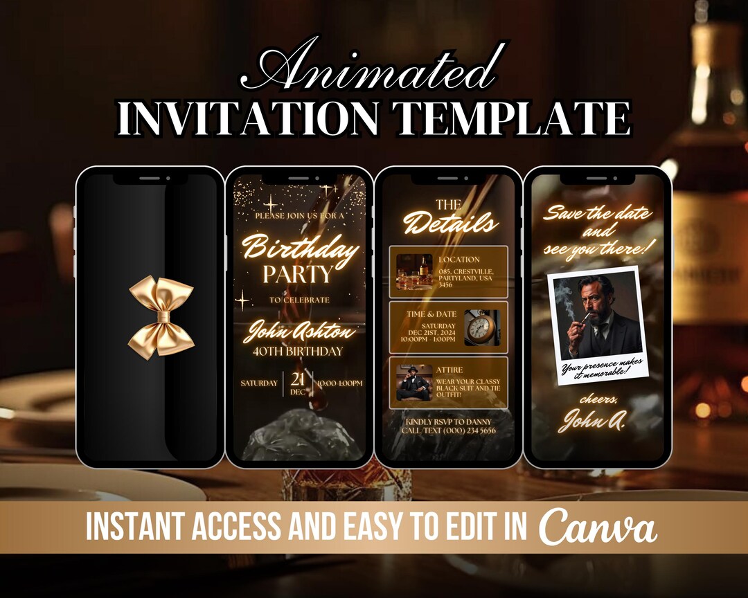 Whisky Birthday Dinner Invitation, Editable Men's Party Invite, Whiskey ...