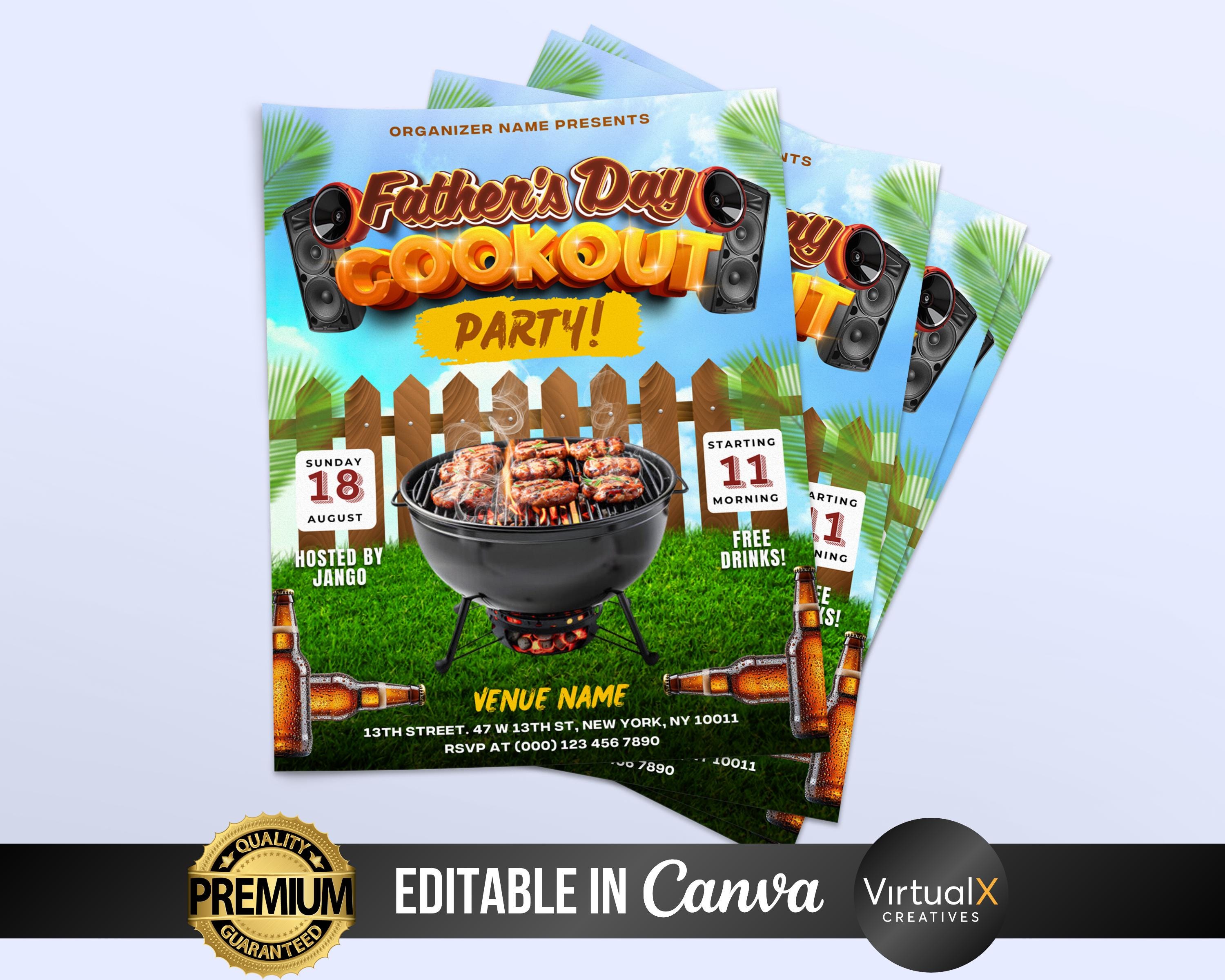 Father's Day Cookout Flyer, BBQ Cookout Flyer Template, Summer Cookout ...