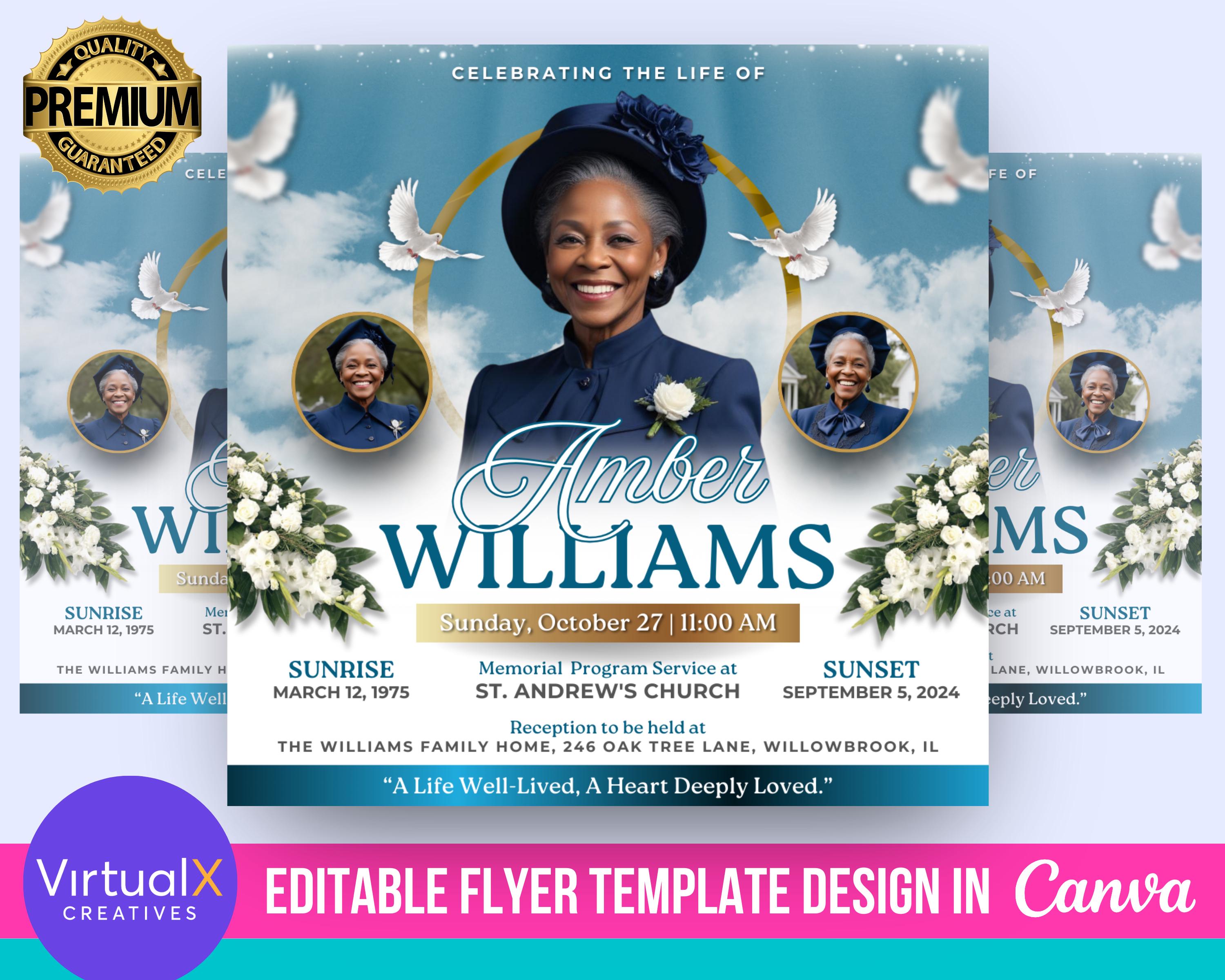 Memorial Funeral Announcement Flyer, Funeral Invites, in Loving Memory ...