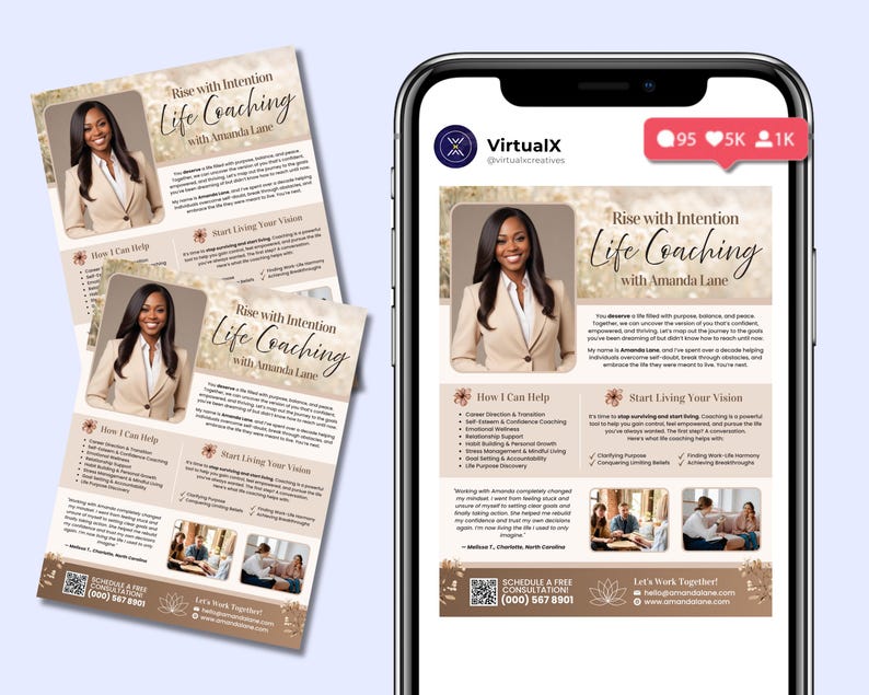 Coaching Services Flyer Template, Editable Life Coach Flyer, Growth ...