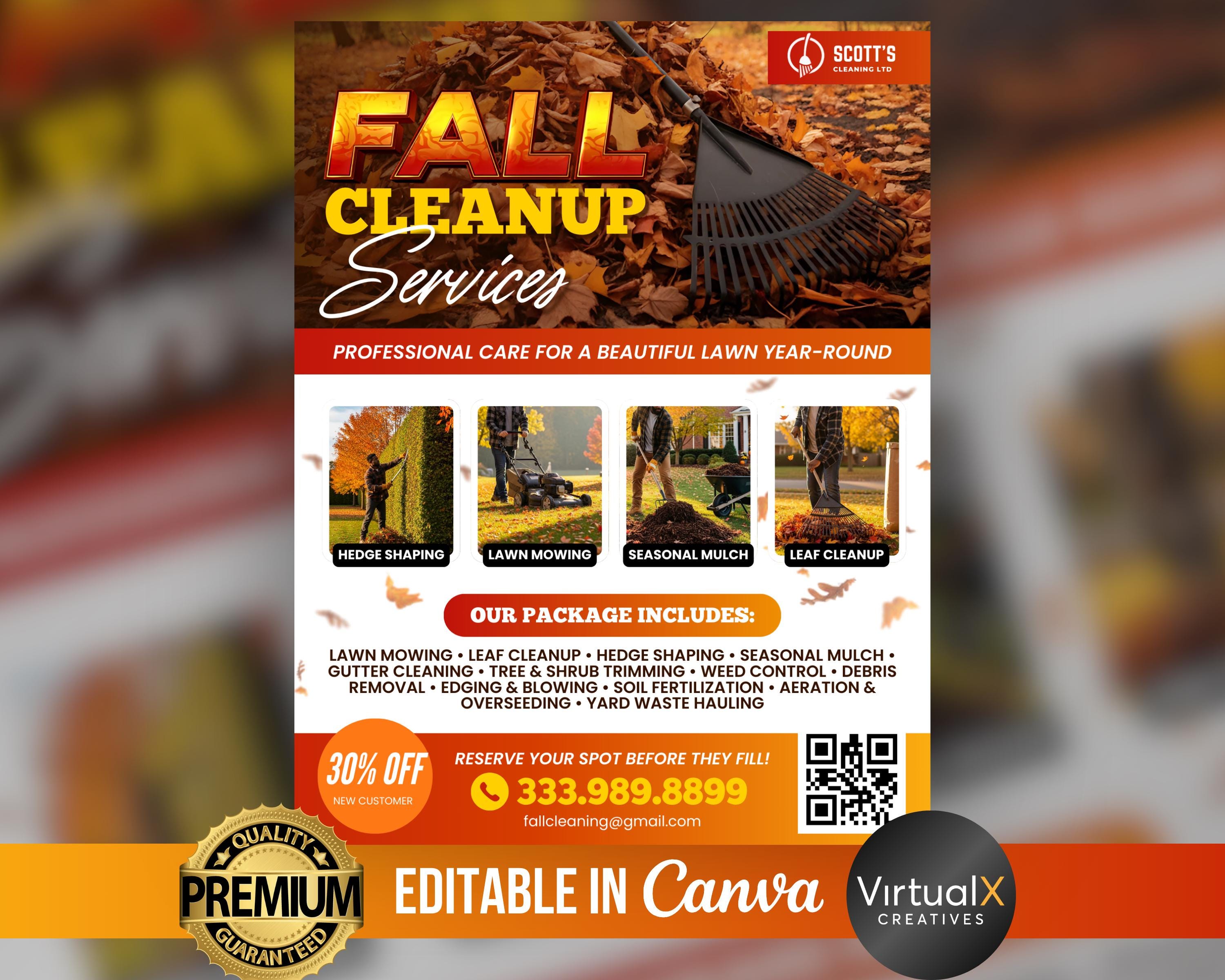 Fall Cleanup Services Flyer Template | Editable Autumn Leaf Removal ...