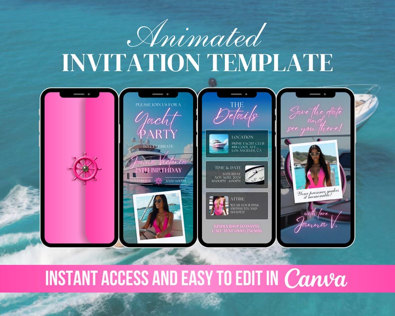 Yacht Party Invitation, Editable Boat Party Birthday Invite, Digital ...