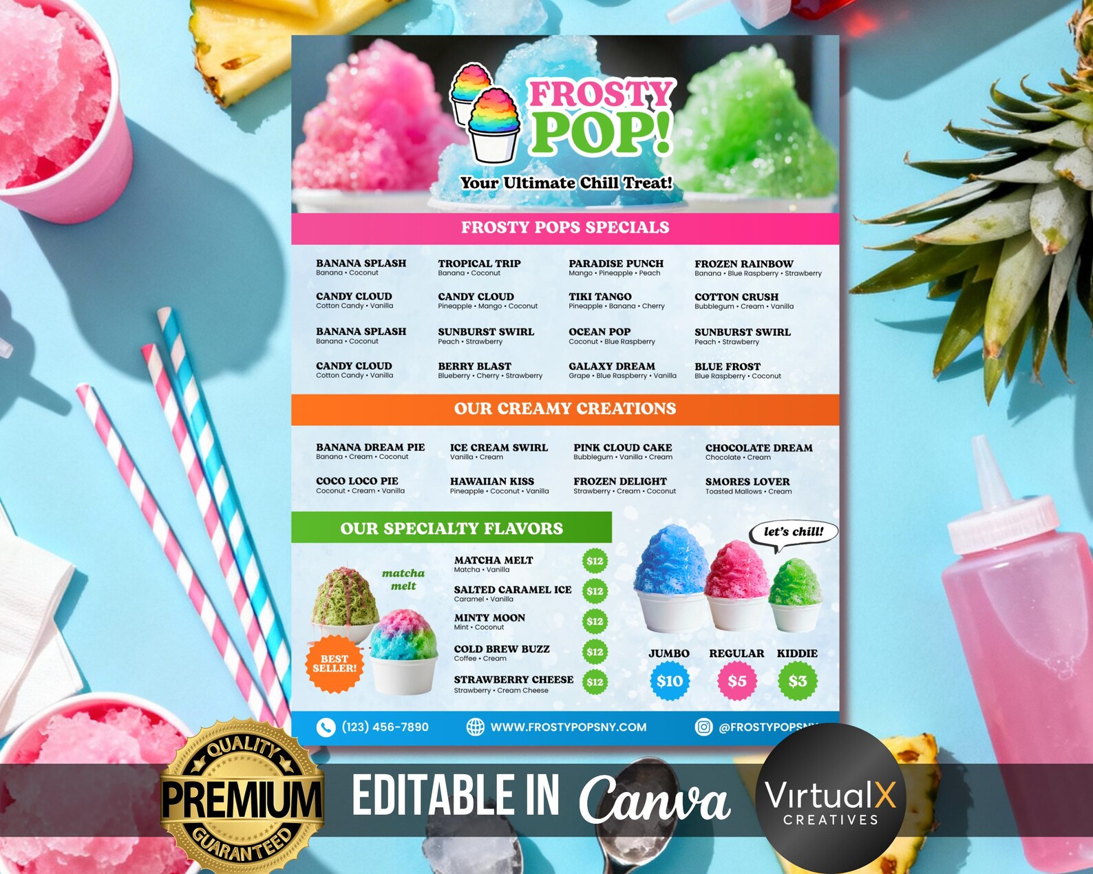 Snow Cone Menu Flyer, Editable Shaved Ice Template, Ice Cream Pricelist ...