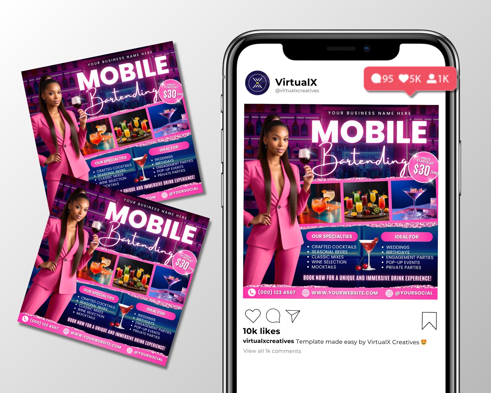 Mobile Bartending Flyer, Event Bartender Flyer, Mixologist Flyer ...