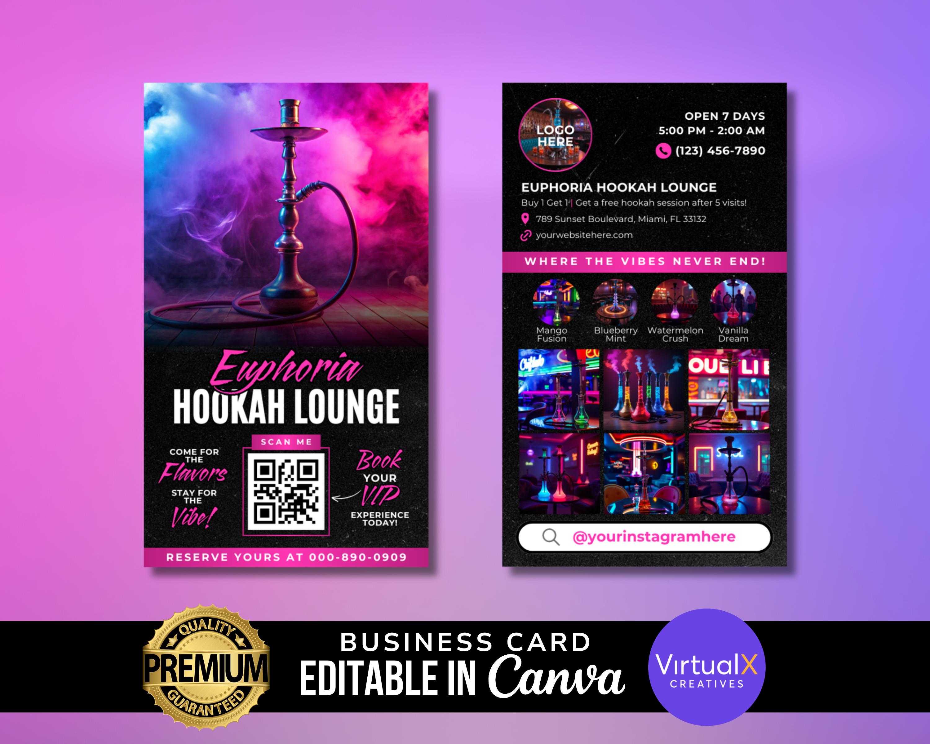 Hookah Business Cards, Editable Night Club Calling Card, Bar and Grill ...