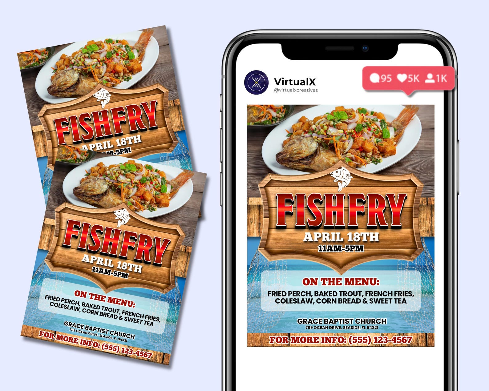 Fish Fry Flyer, Community Event, Restaurant Cookout Flyer, Fried Perch ...