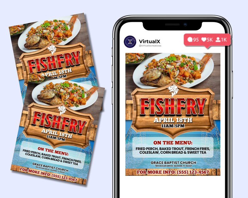 Fish Fry Flyer, Community Event, Restaurant Cookout Flyer, Fried Perch ...