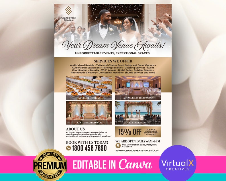 Event Rental Space Flyer, DIY Venue Rental Flyer, Party Essentials ...