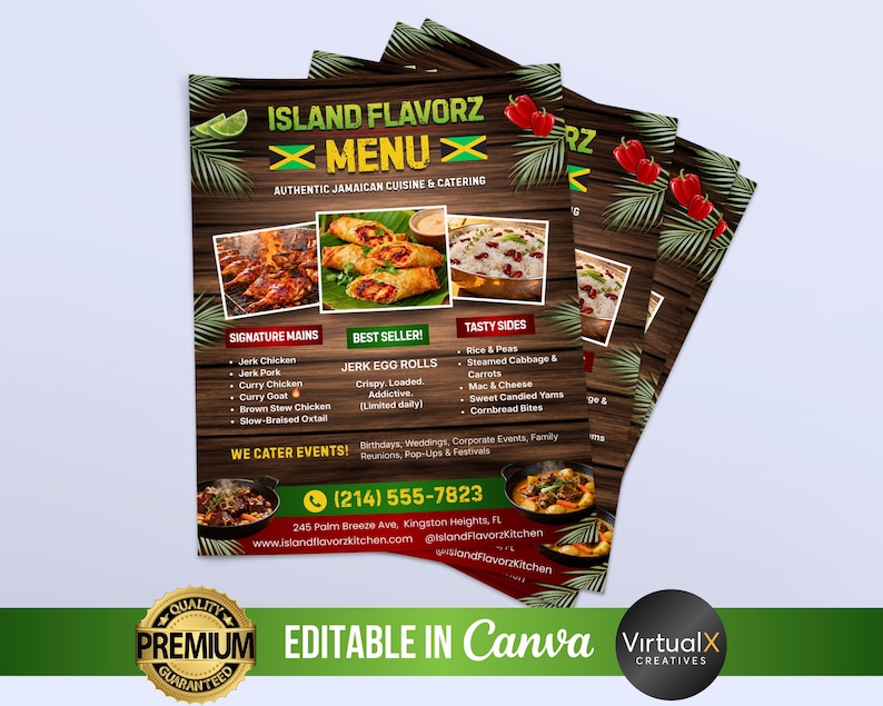 Jamaican Restaurant Menu Template | Caribbean Food Flyer Canva ...