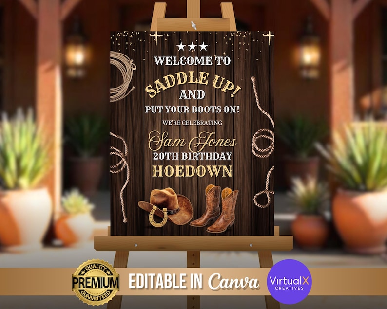 Western Hoedown Birthday Party Welcome Sign, DIY Saddle up and Put Your ...