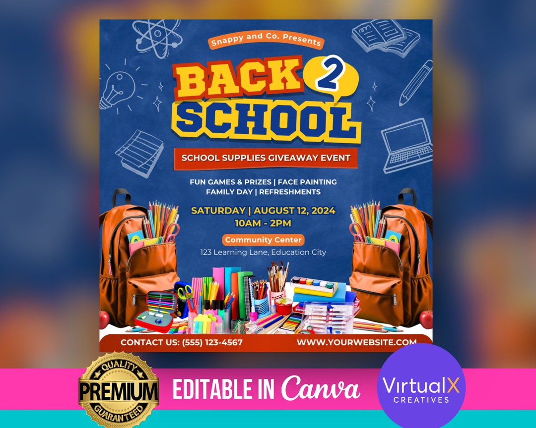 Back to School Event, Back to School Supply Drive, Canva Editable Flyer ...