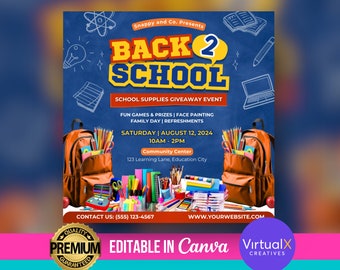 Back to School Event, Editable Flyer Template, Backpack Giveaway, Back ...