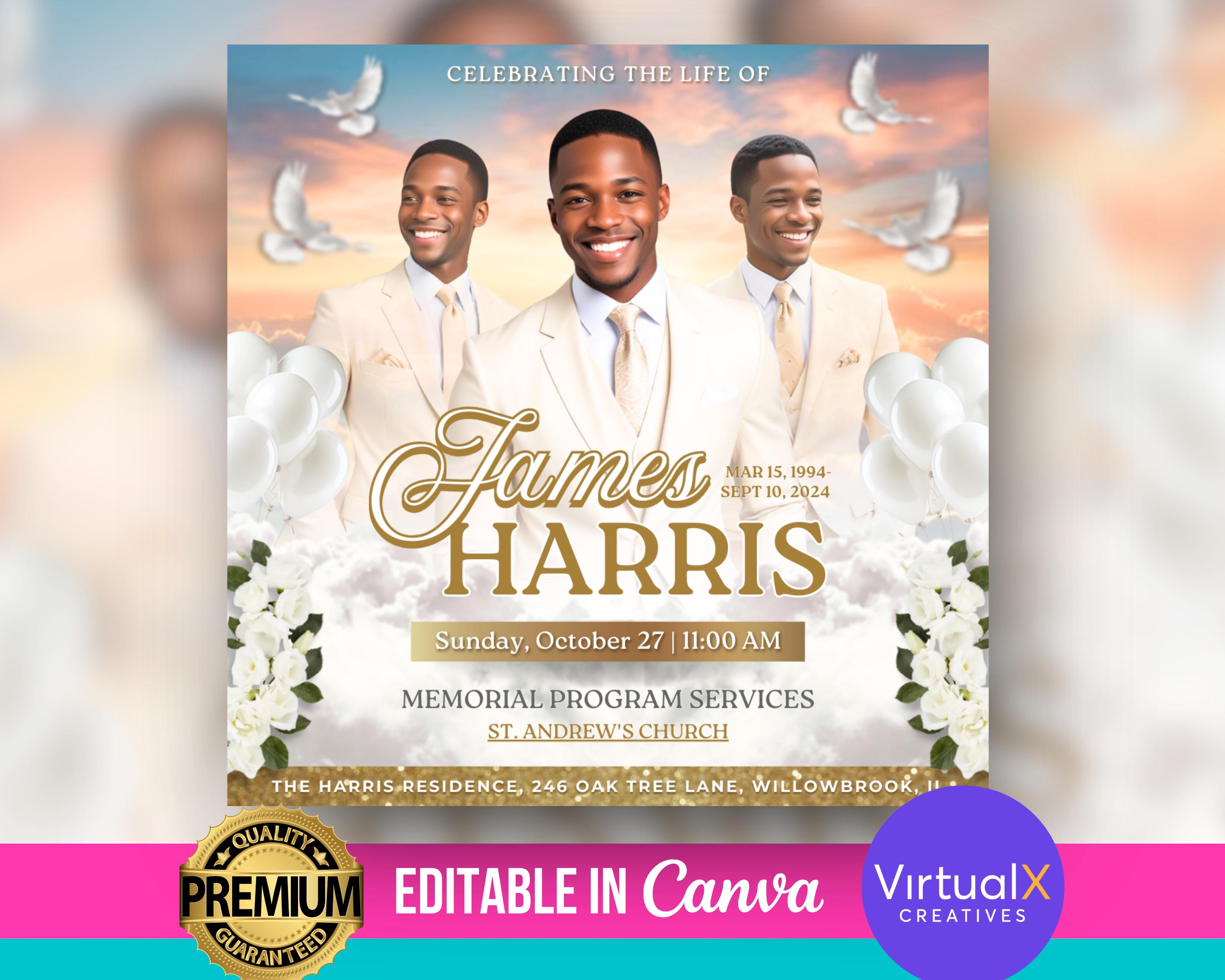 Memorial Funeral Announcement Flyer, Funeral Invites, in Loving Memory ...