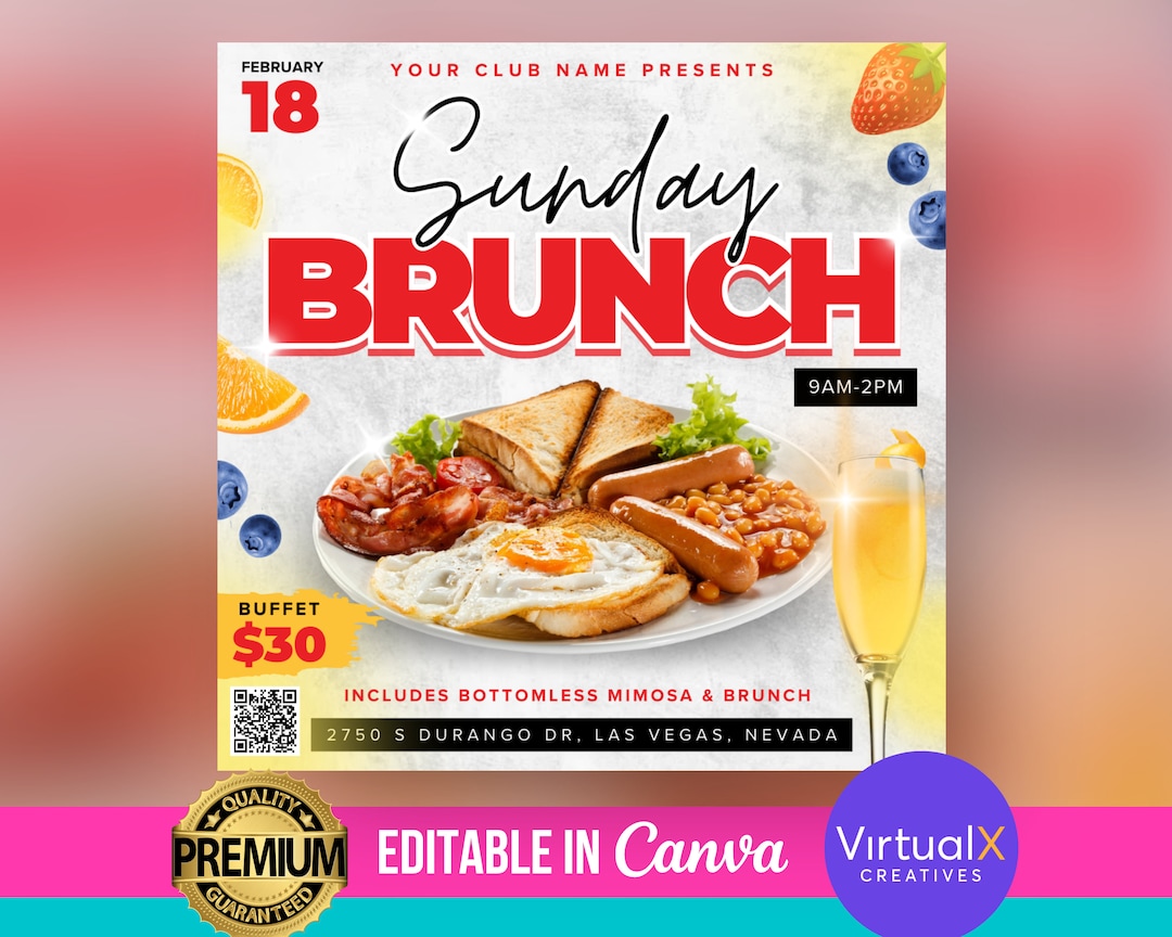 Sunday Brunch Flyer, Brunch Invitation Flyer, Event Flyer, Premade ...