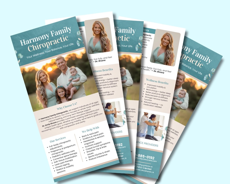 Chiropractic Office Rack Cards, Editable Family Wellness Canva Template ...