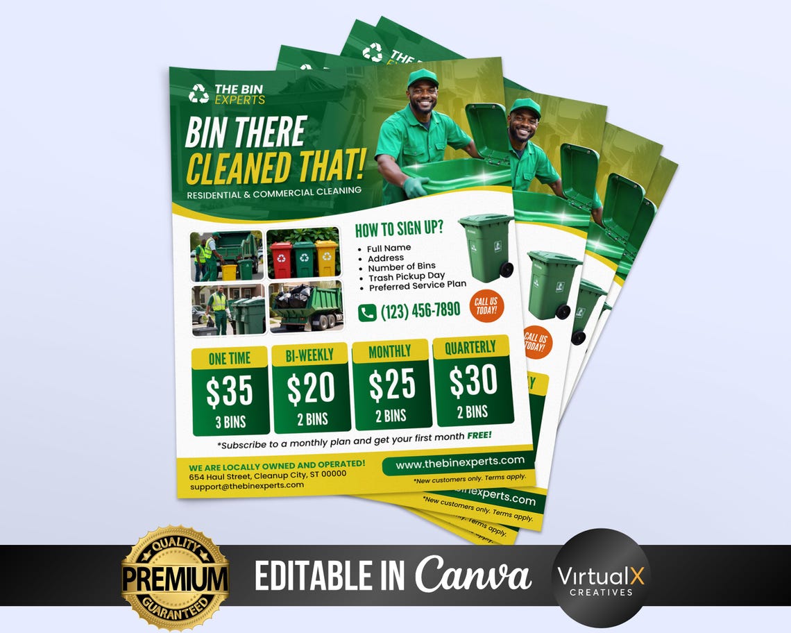 Trash Bin Cleaning Service Flyer, Garbage Cleaning, Junk Hauling ...