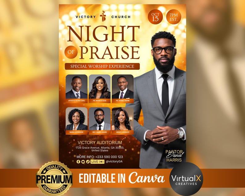 Night of Praise Church Flyer | Gospel Concert Worship Event Template ...