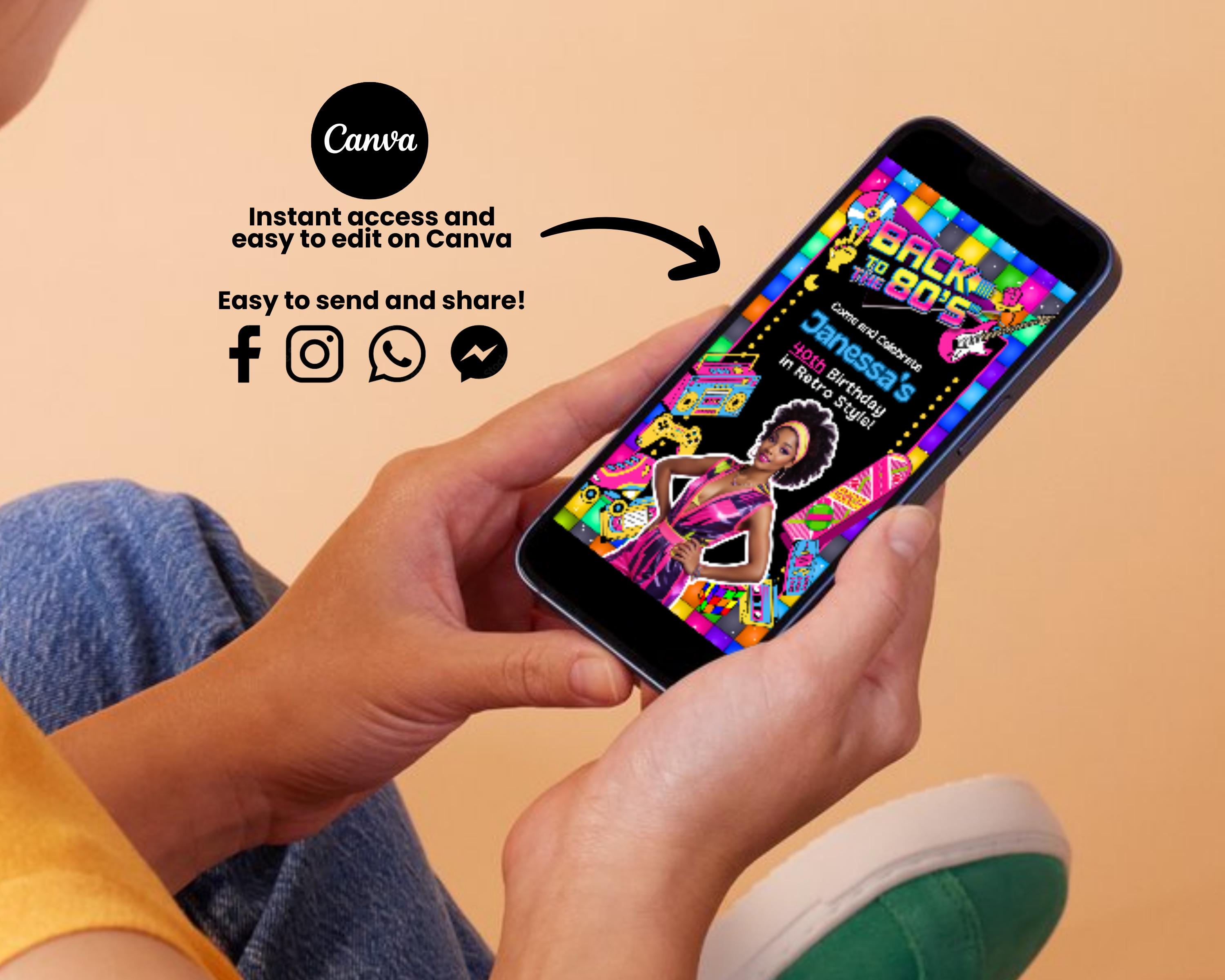 Back to the 80s Birthday Invitation, Editable Retro Party Video Invite ...