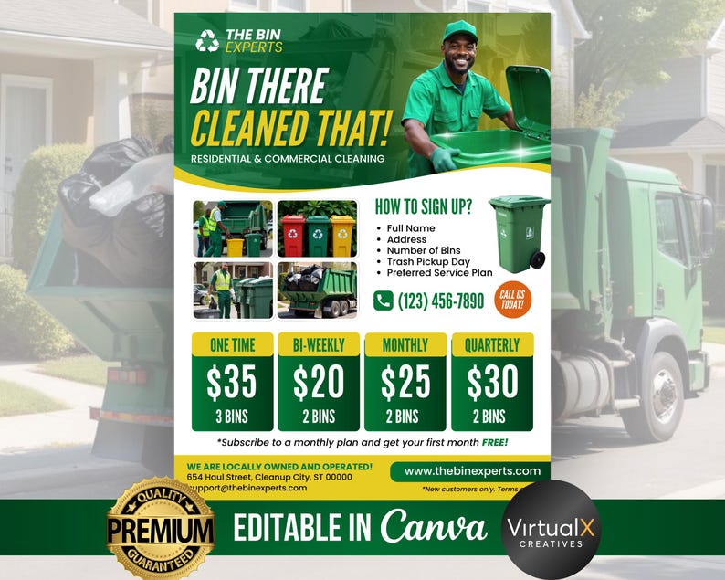 Trash Bin Cleaning Service Flyer, Garbage Cleaning, Junk Hauling ...